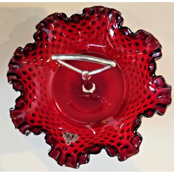 Fenton | Accents | Vintage Fenton Art Glass Red Hobnail Crimped Ruffled ...
